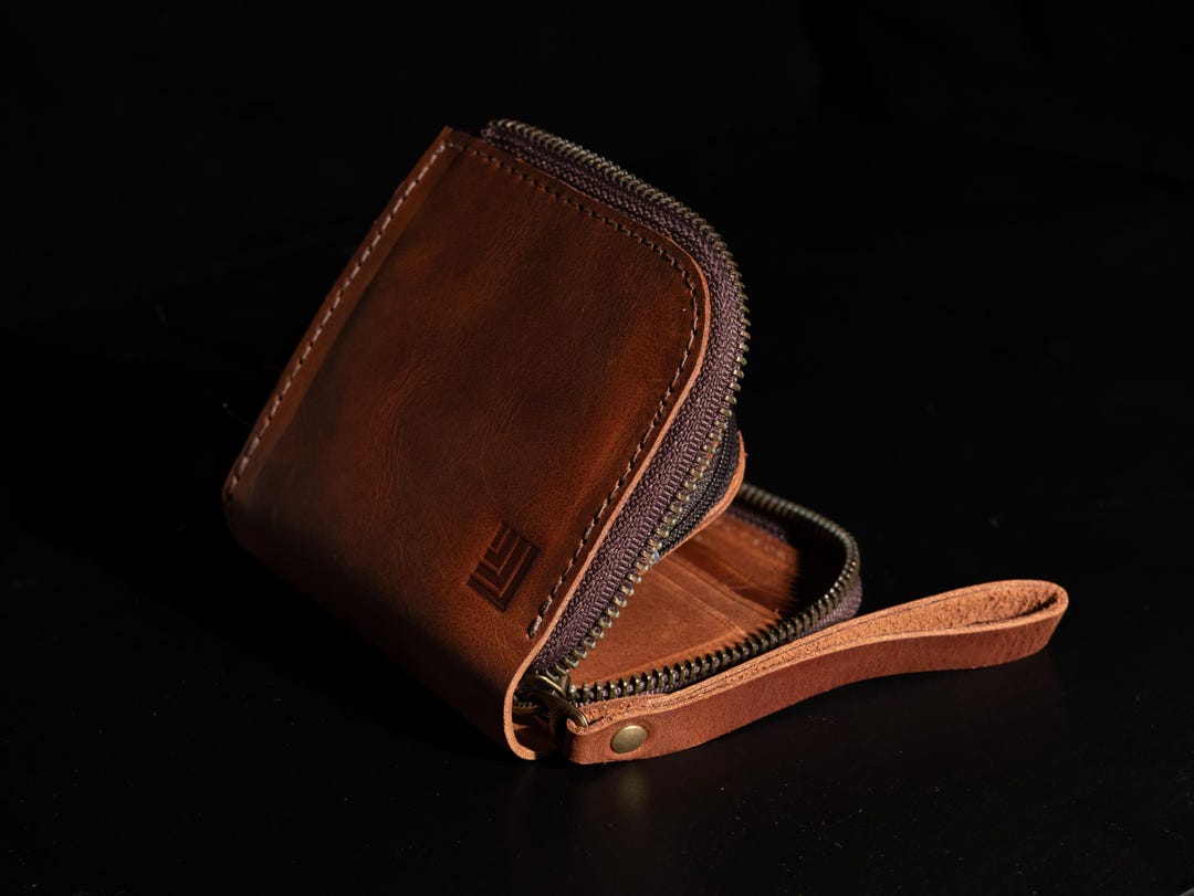 Full Grain Leather Zipper Wallet, Unisex Zip Around Wallet, Leather ...