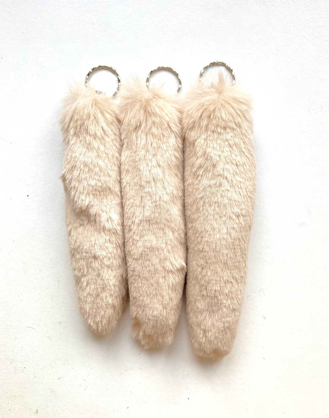 Beige Faux Fur Tail Keyring 16-18cm Handmade FAKE Animal Tail - Super ...