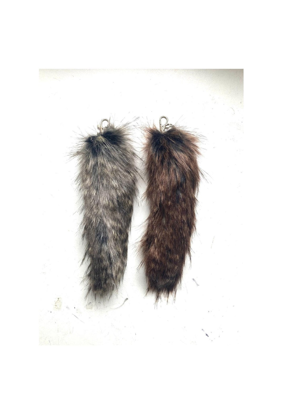 Handmade Fake Tail Mini 22cm Grey OR Brown Raccoon Faux Fake Fur Wolf ...