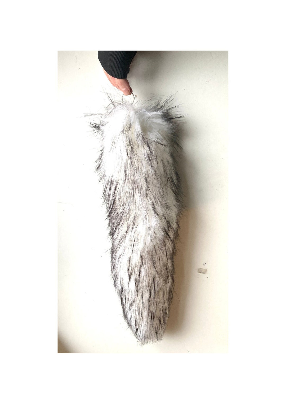 Large Handmade Tail 47 Cm UK White Black Fleck Husky Faux Fur Arctic ...