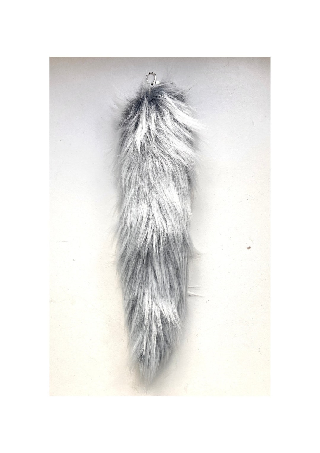 Dark Grey White Frost 32cm 12" Faux Tail Fake Fur Arctic Wolf Fox Fake ...
