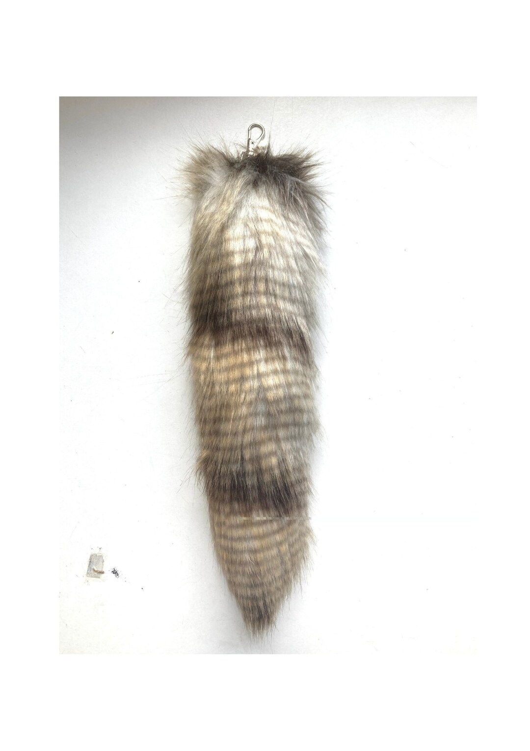 Striped Brown Beige White 32cm 12" Faux Tail Fake Fur Realistic Wolf ...