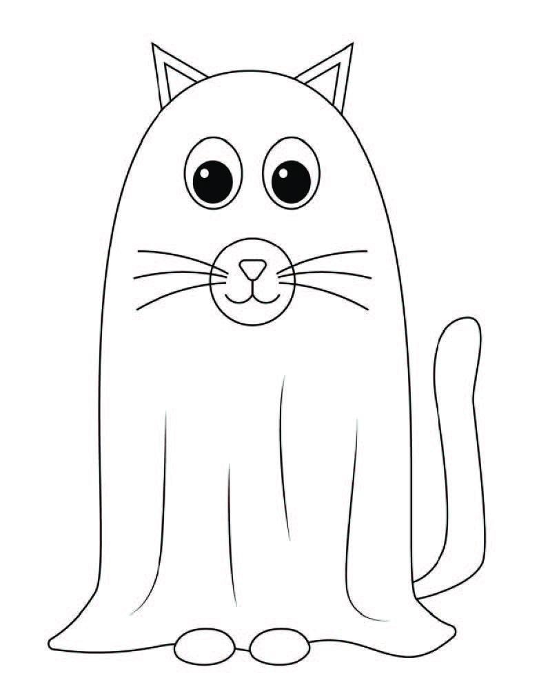 Halloween Easy Coloring Page - Ghost Cat - Etsy