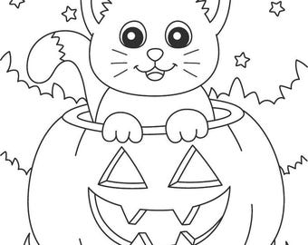 Halloween Easy Coloring Page - Ghost Cat - Etsy
