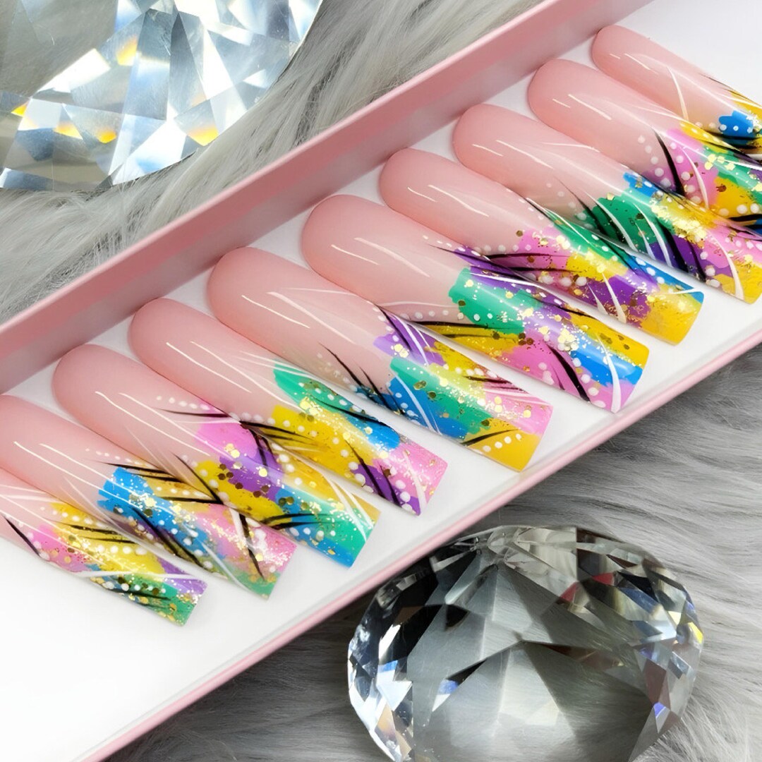 Handmade 3XL Press on Nails: 90s Y2K Throwback Nail Art - Etsy