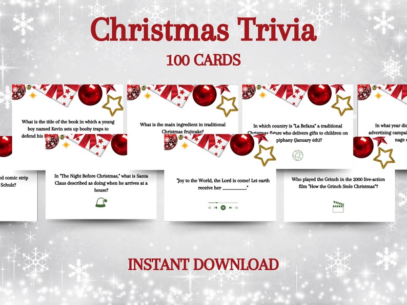 Christmas Trivia 100 Cards, Christmas Party Games, Christmas Games for ...