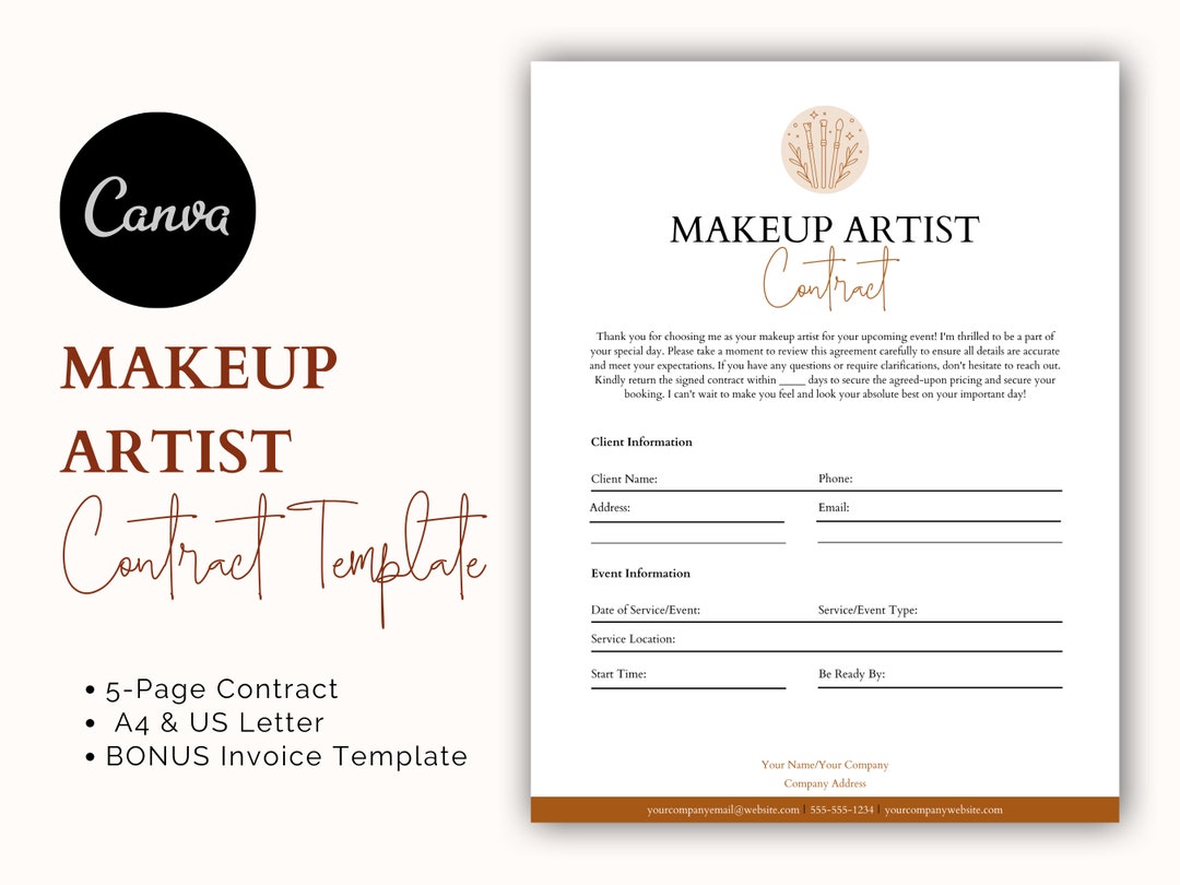 Professional Makeup Artist Contract Template, Bridal Makeup Contract ...