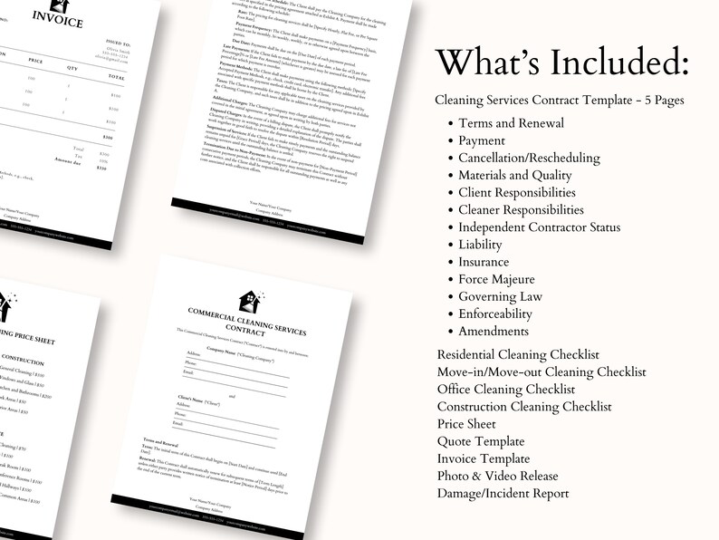 Commercial Cleaning Contract, Editable Cleaning Service Contract ...