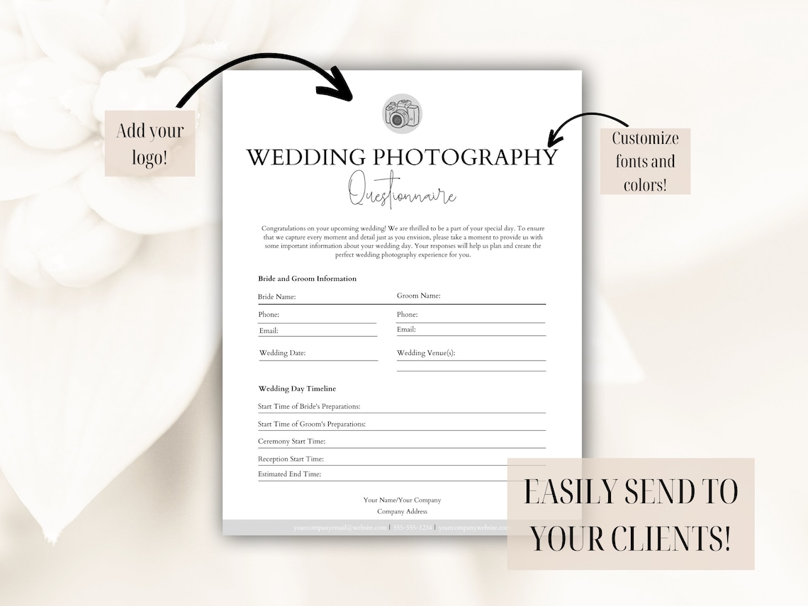 Wedding Photography Questionnaire for Wedding Photography Contract ...