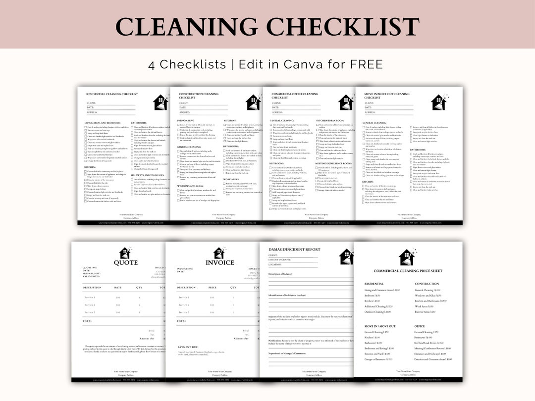 Cleaning Checklist, Commercial Cleaning Business Checklist , Editable ...