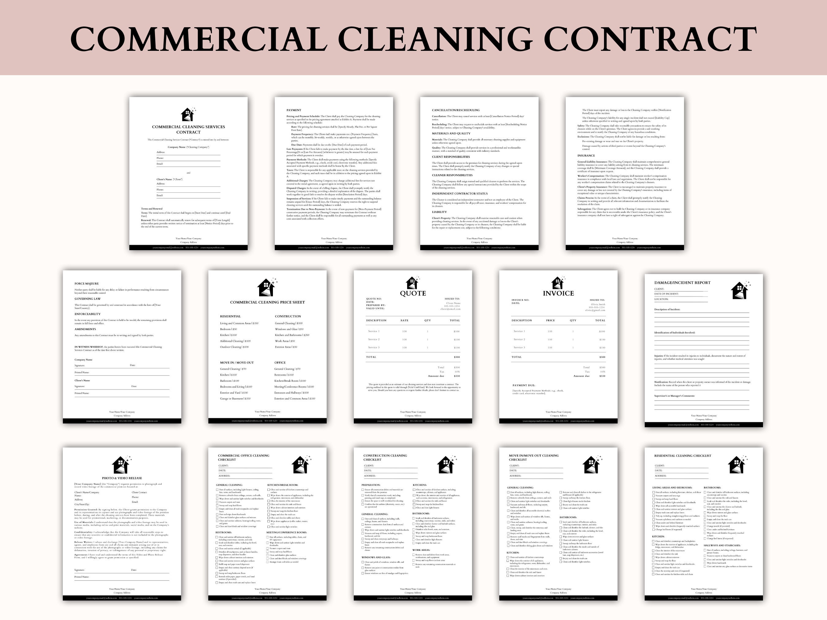 Commercial Cleaning Contract, Editable Cleaning Service Contract ...