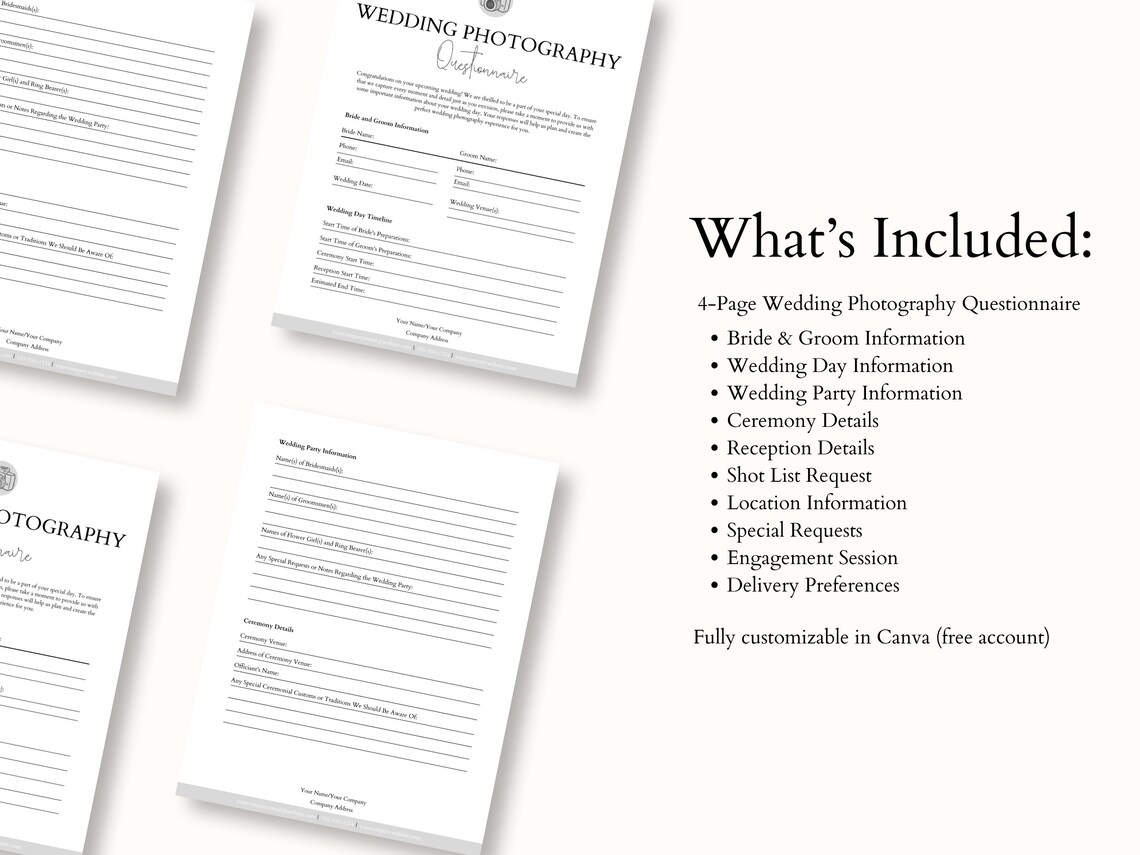 Wedding Photography Questionnaire for Wedding Photography Contract ...