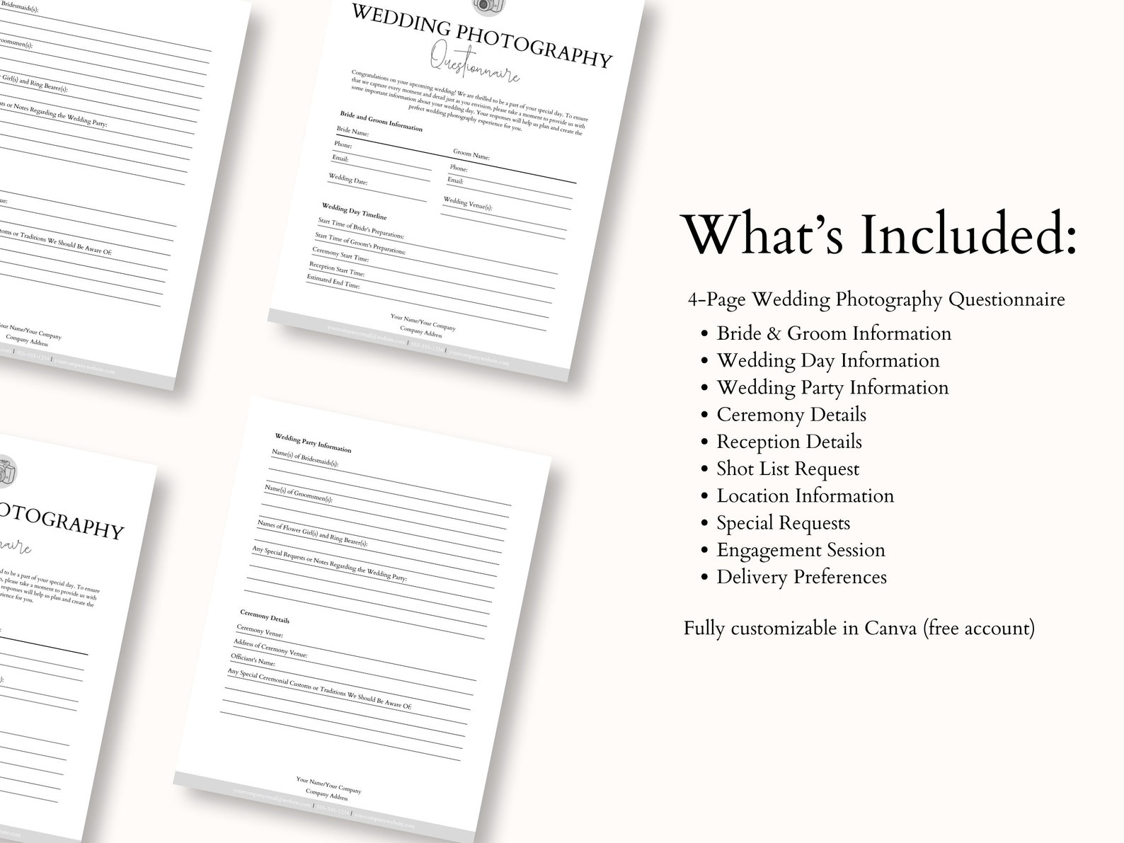 Wedding Photography Questionnaire for Wedding Photography Contract ...