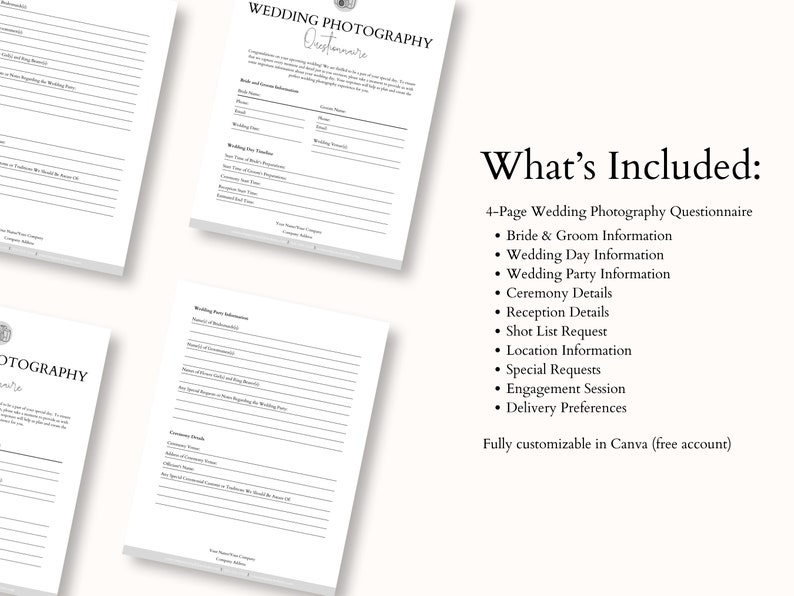 Wedding Photography Questionnaire for Wedding Photography Contract ...