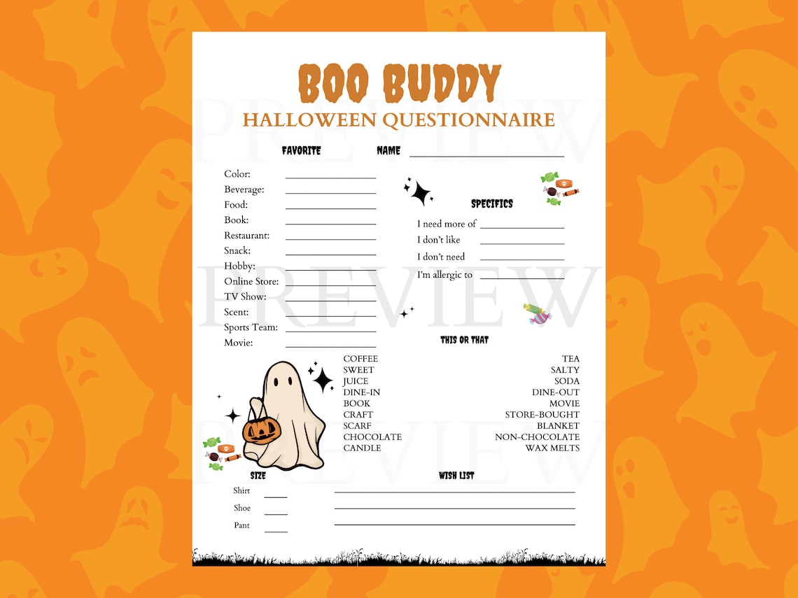 Boo Basket Questionnaire, Boo Buddy Halloween Gift Exchange, Printable ...