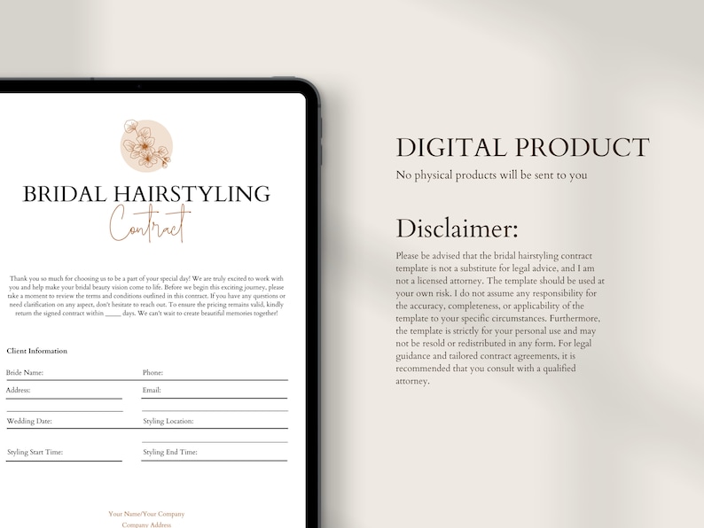 Editable Bridal Hair Contract Template, Bridal Hair Contract for ...