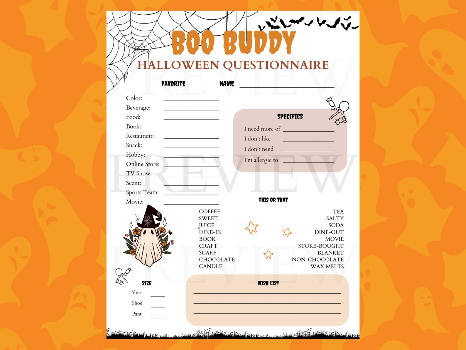 Halloween Boo Buddy Gift Exchange Questionnaire, Printable Youve Been ...