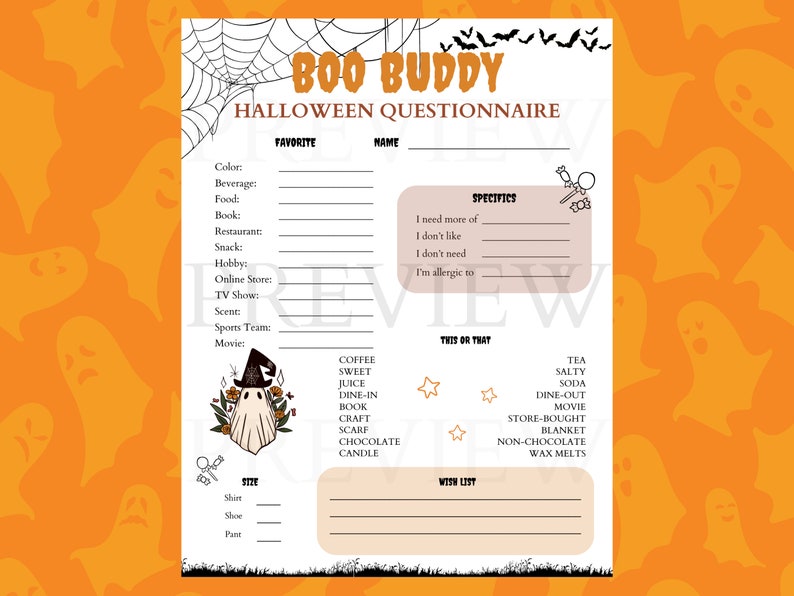 Halloween Boo Buddy Gift Exchange Questionnaire, Printable Youve Been ...