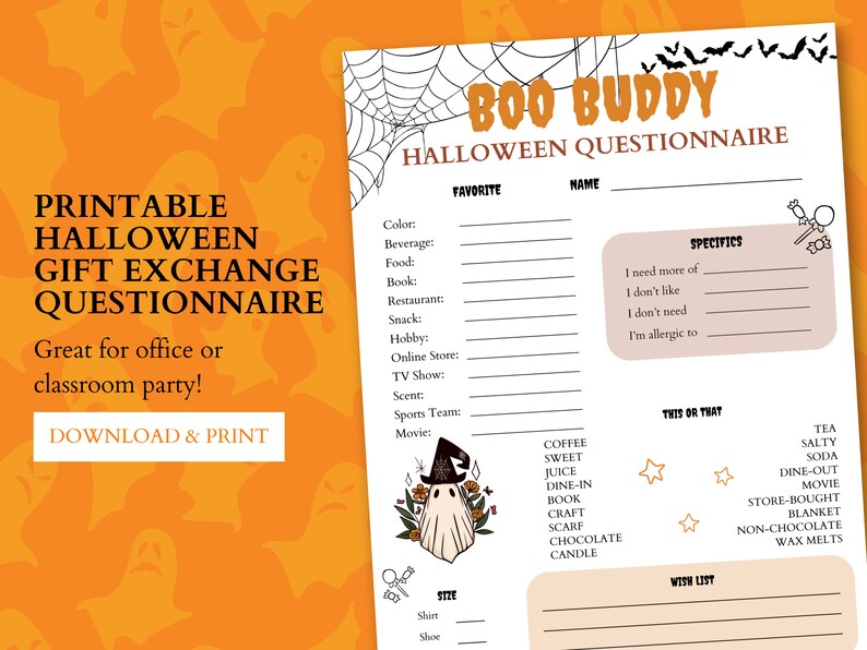 Halloween Boo Buddy Gift Exchange Questionnaire, Printable Youve Been ...