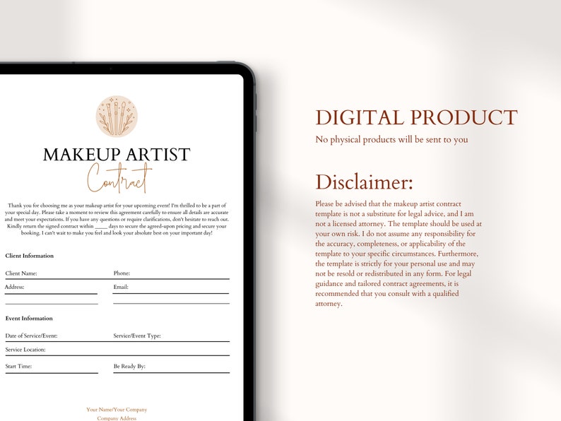 Professional Makeup Artist Contract Template, Bridal Makeup Contract, Makeup Service Contract ...