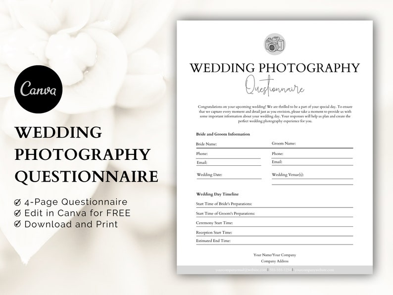 Wedding Photography Questionnaire for Wedding Photography Contract ...