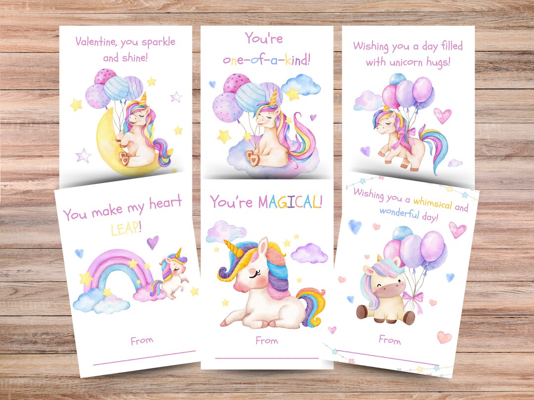 Printable Unicorn Valentine Cards, Classroom Valentine's Day Cards for ...