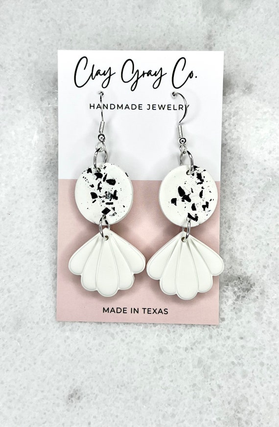 White Speckled Polymer Clay Earrings Etsy