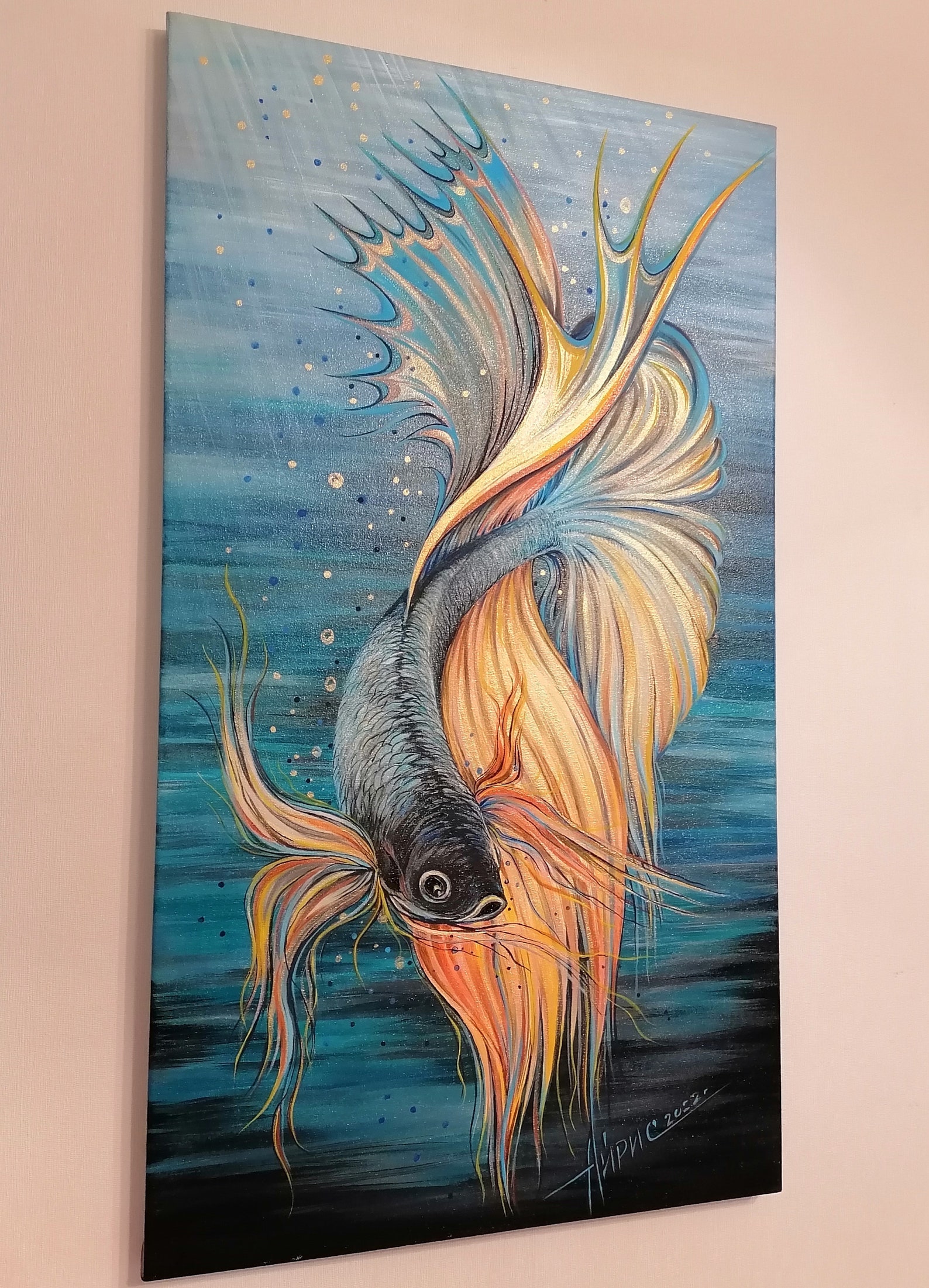 Painting golden Fish 50 90 Cm. Acrylic Varnish on Canvas. Pop Art ...