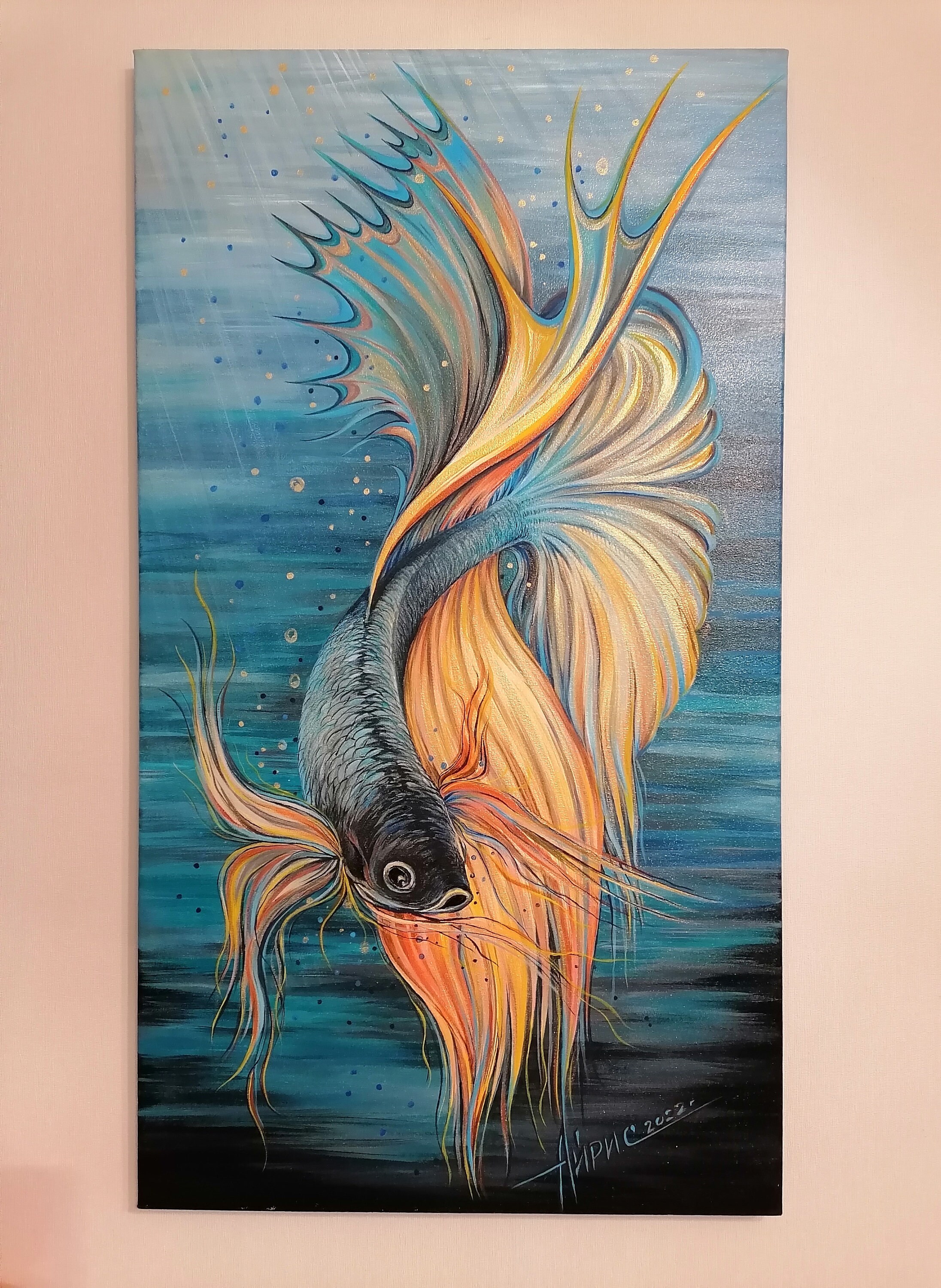 Painting golden Fish 50 90 Cm. Acrylic Varnish on Canvas. Pop Art ...