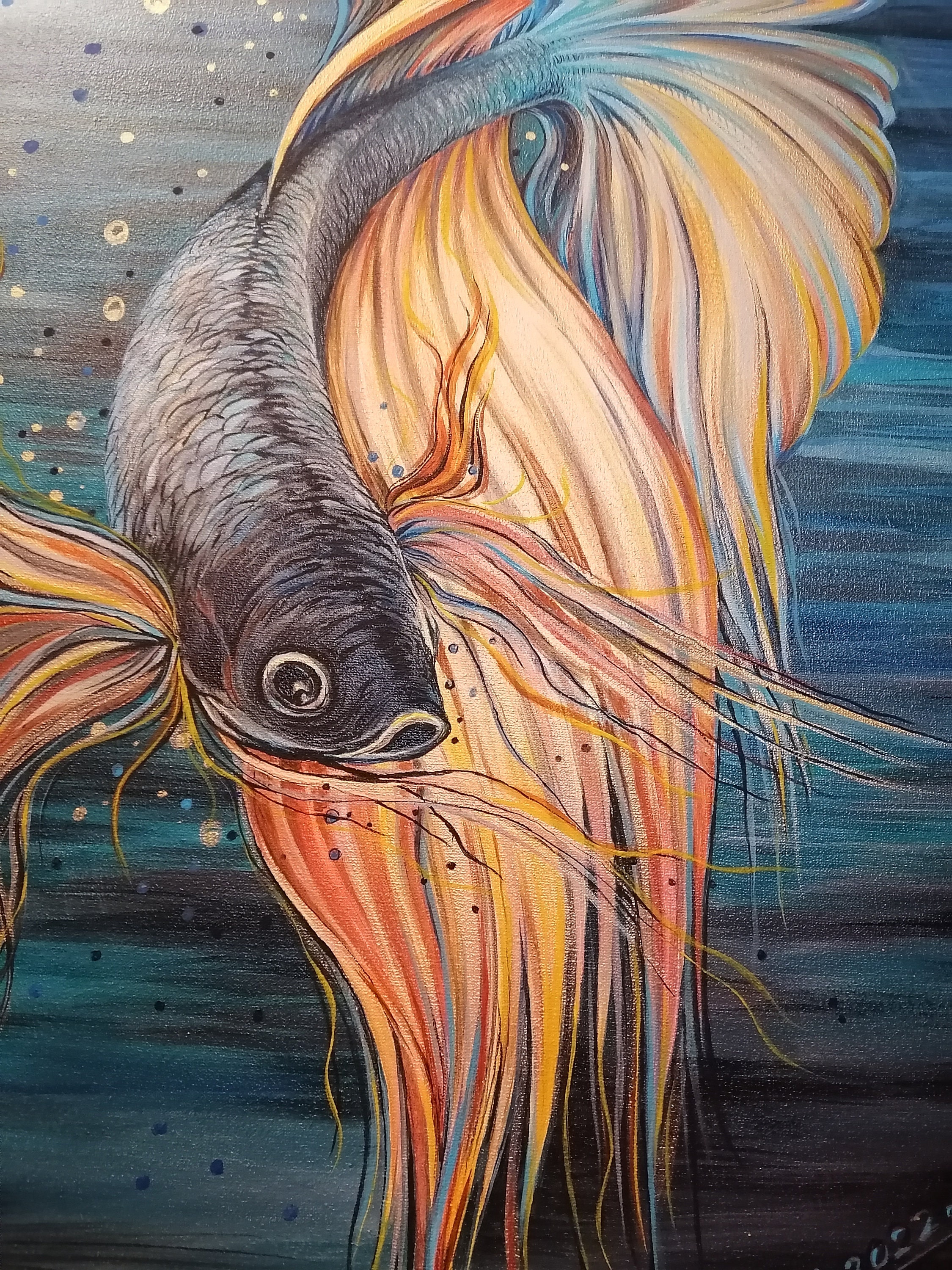 Painting golden Fish 50 90 Cm. Acrylic Varnish on Canvas. Pop Art ...
