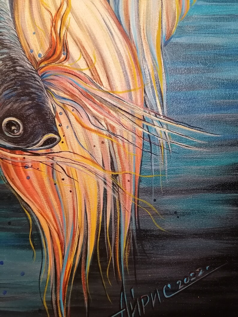 Painting golden Fish 50 90 Cm. Acrylic Varnish - Etsy