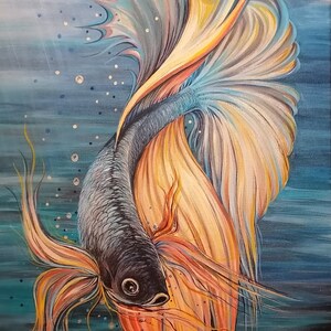 Painting golden Fish 50 90 Cm. Acrylic Varnish on Canvas. Pop Art ...
