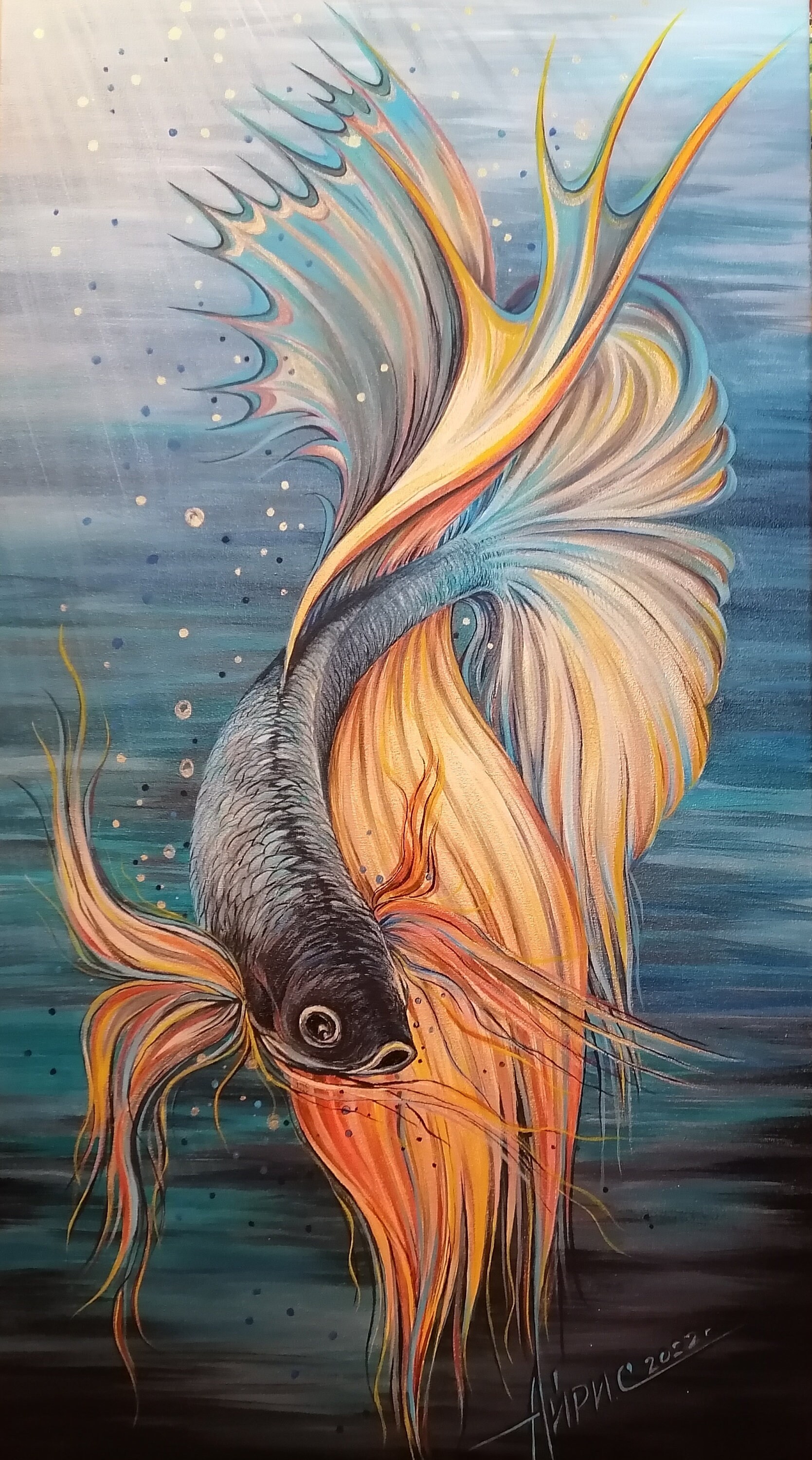 Painting golden Fish 50 90 Cm. Acrylic Varnish on Canvas. Pop Art ...