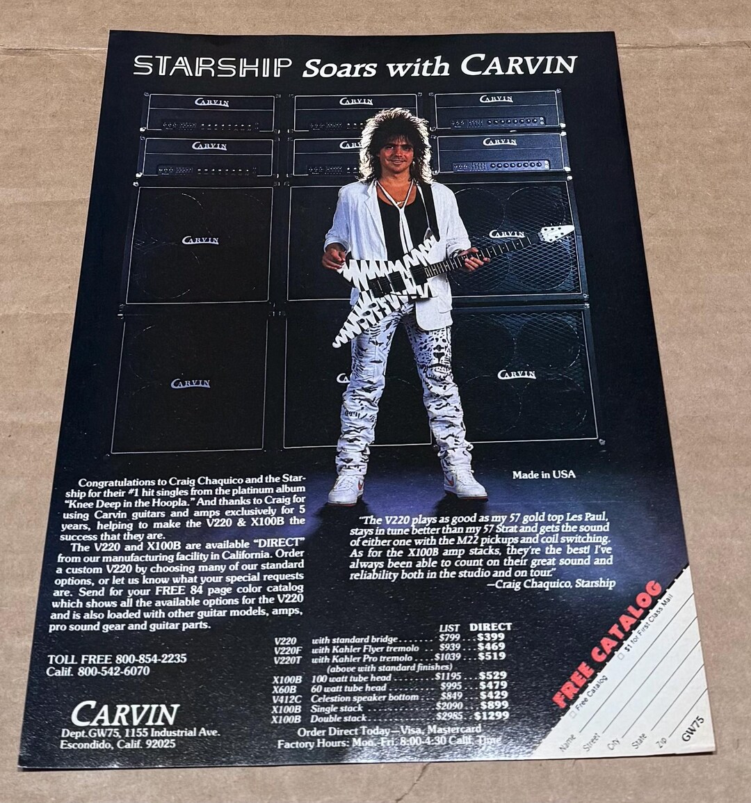 Craig Chaquico of Starship - Carvin Amps - 1987 Print Ad - Etsy