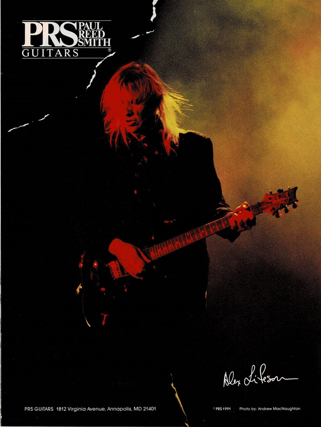 Alex Lifeson of RUSH PRS Guitars 1992 Print Advertisement - Etsy