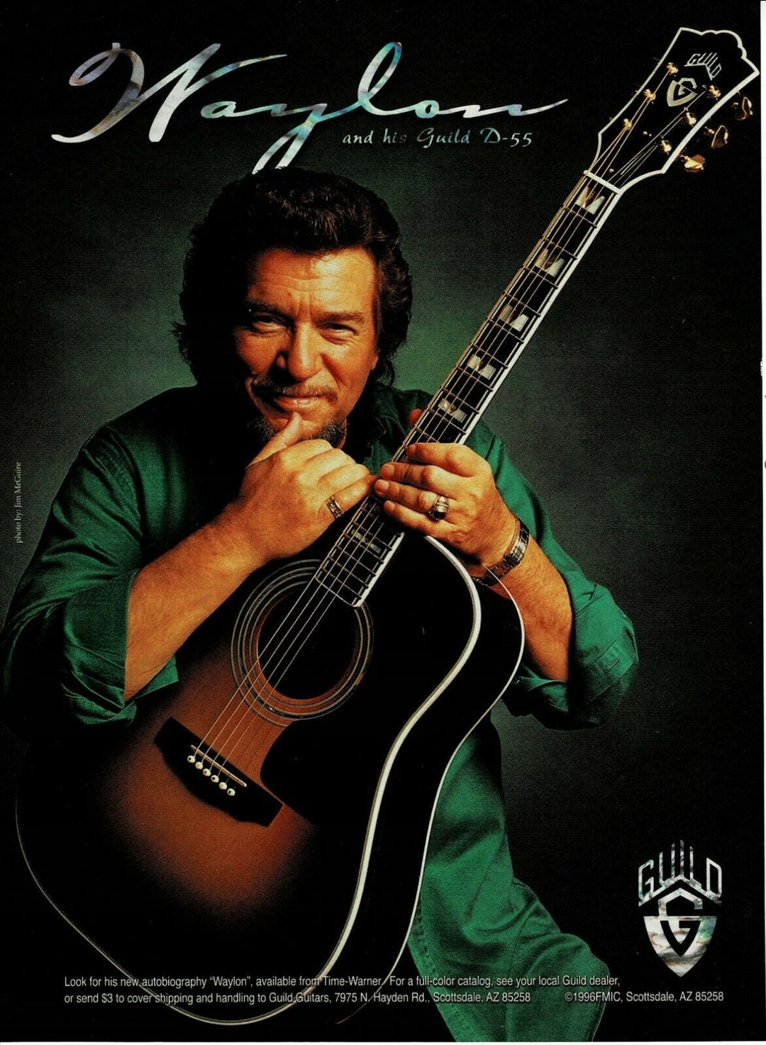 Waylon Jennings - GUILD GUITARS - 1997 Print Advertisement - Etsy