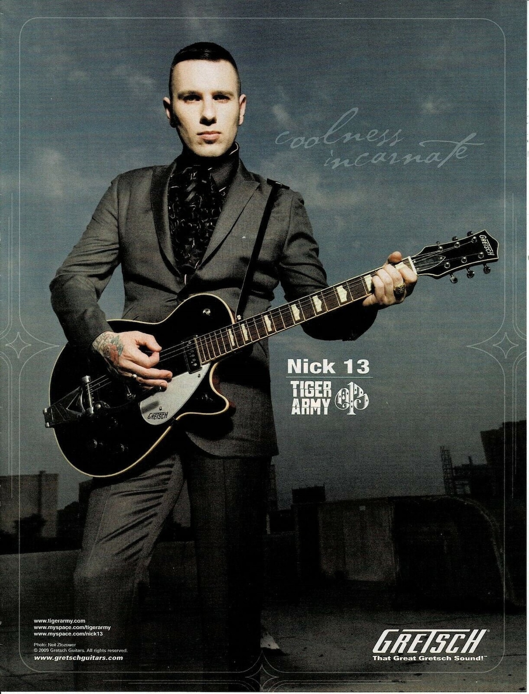 Nick 13 of Tiger Army - Gretsch Guitars - Print Advertisement - Etsy