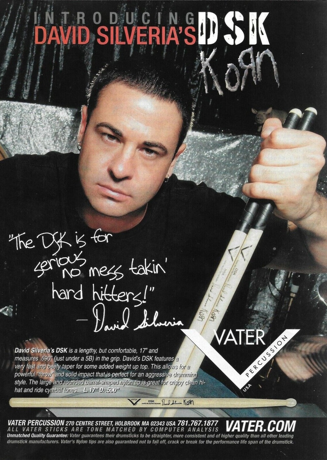 David Silveria of KORN - Vater Percussion - 2003 Print Advertisement - Etsy
