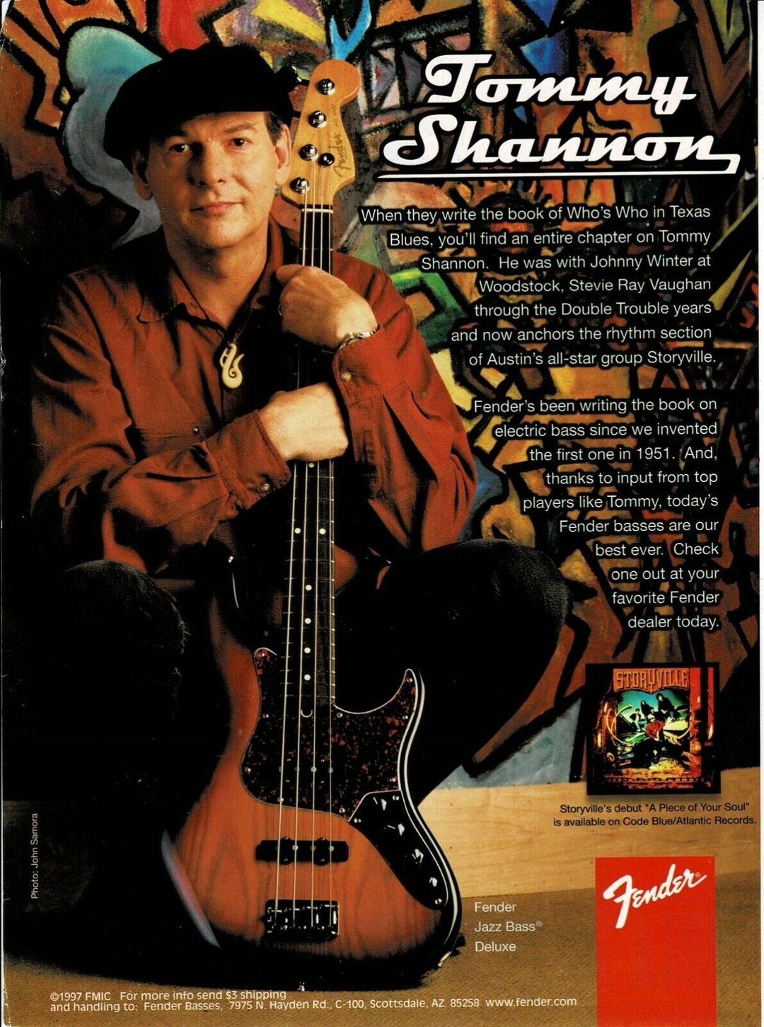 Tommy Shannon of Storyville - FENDER GUITARS - 1998 Print Advertisement ...