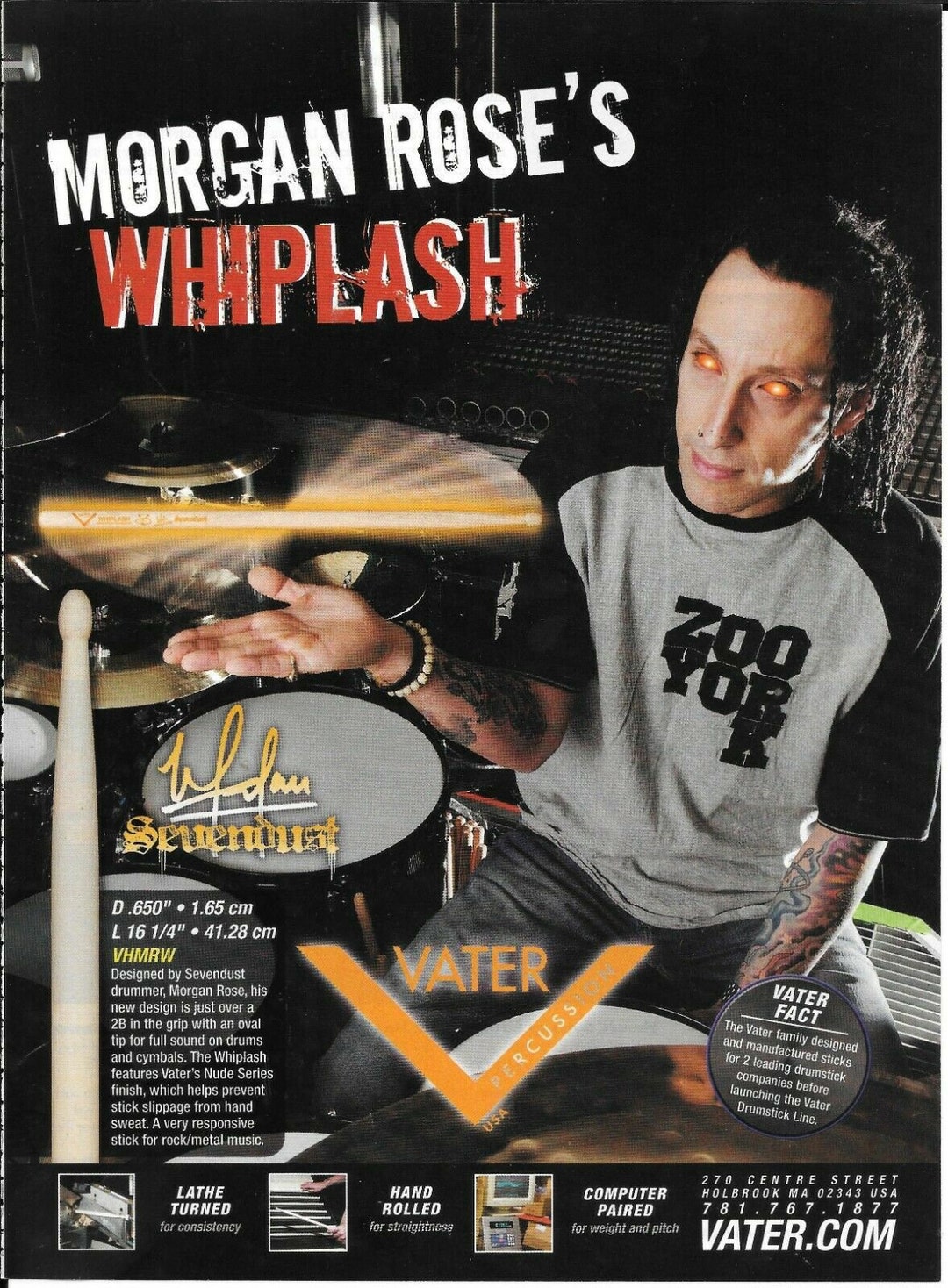 Morgan Rose of Sevendust - Vater Percussion - Print Advertisement - Etsy
