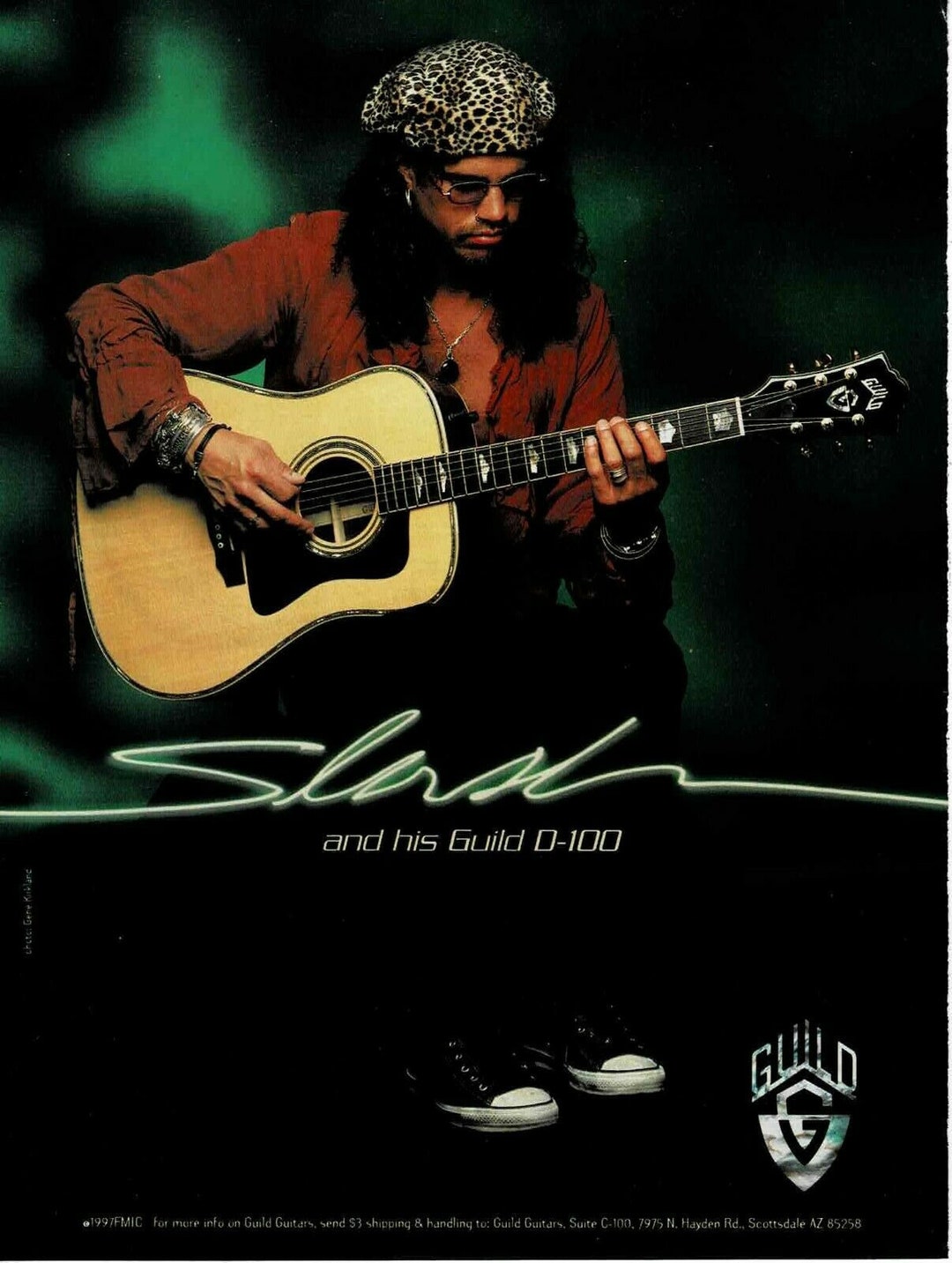 SLASH of Guns N' Roses - GUILD GUITARS - 1997 Print Advertisement - Etsy