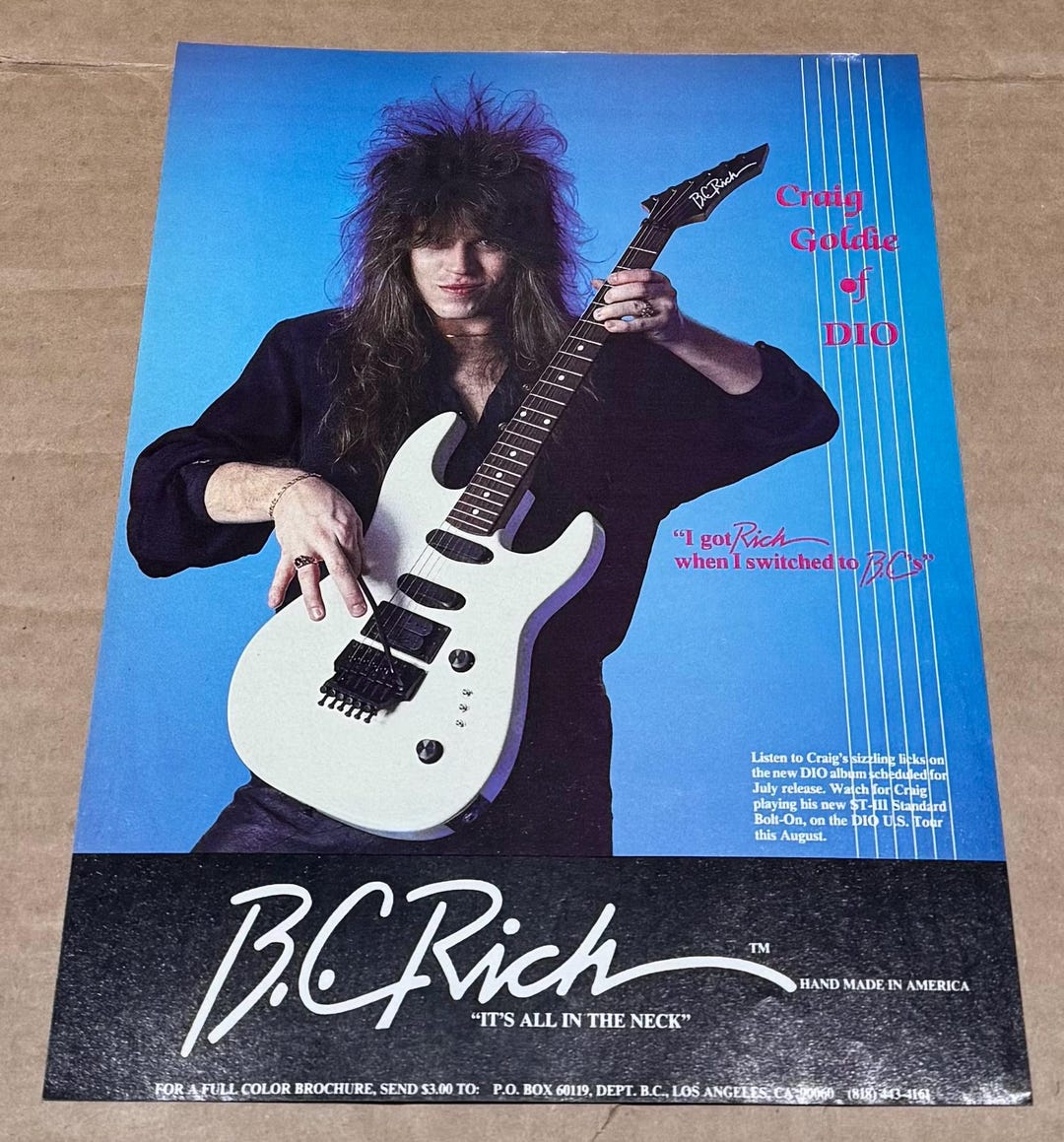Craig Goldie of DIO B.C. Rich Guitars 1987 Print Advertisement - Etsy