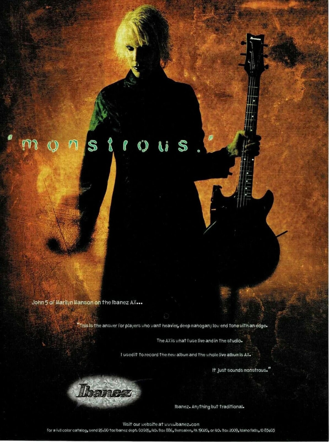 JOHN 5 of Marilyn Manson Ibanez Guitars AX 2000 Print Ad - Etsy