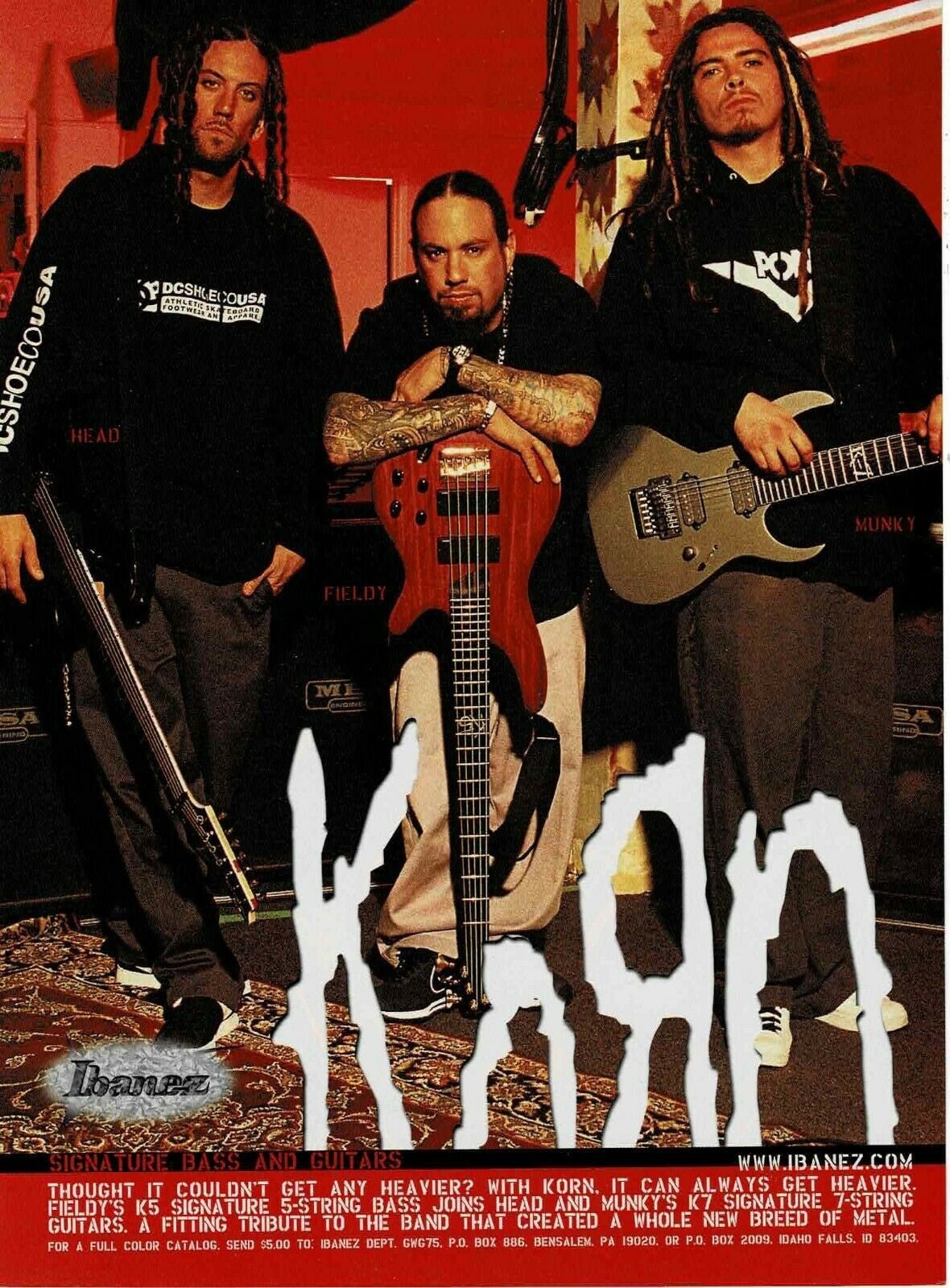 Head / Munky / Fieldy of Korn Ibanez Guitars 2001 Print Ad | Etsy