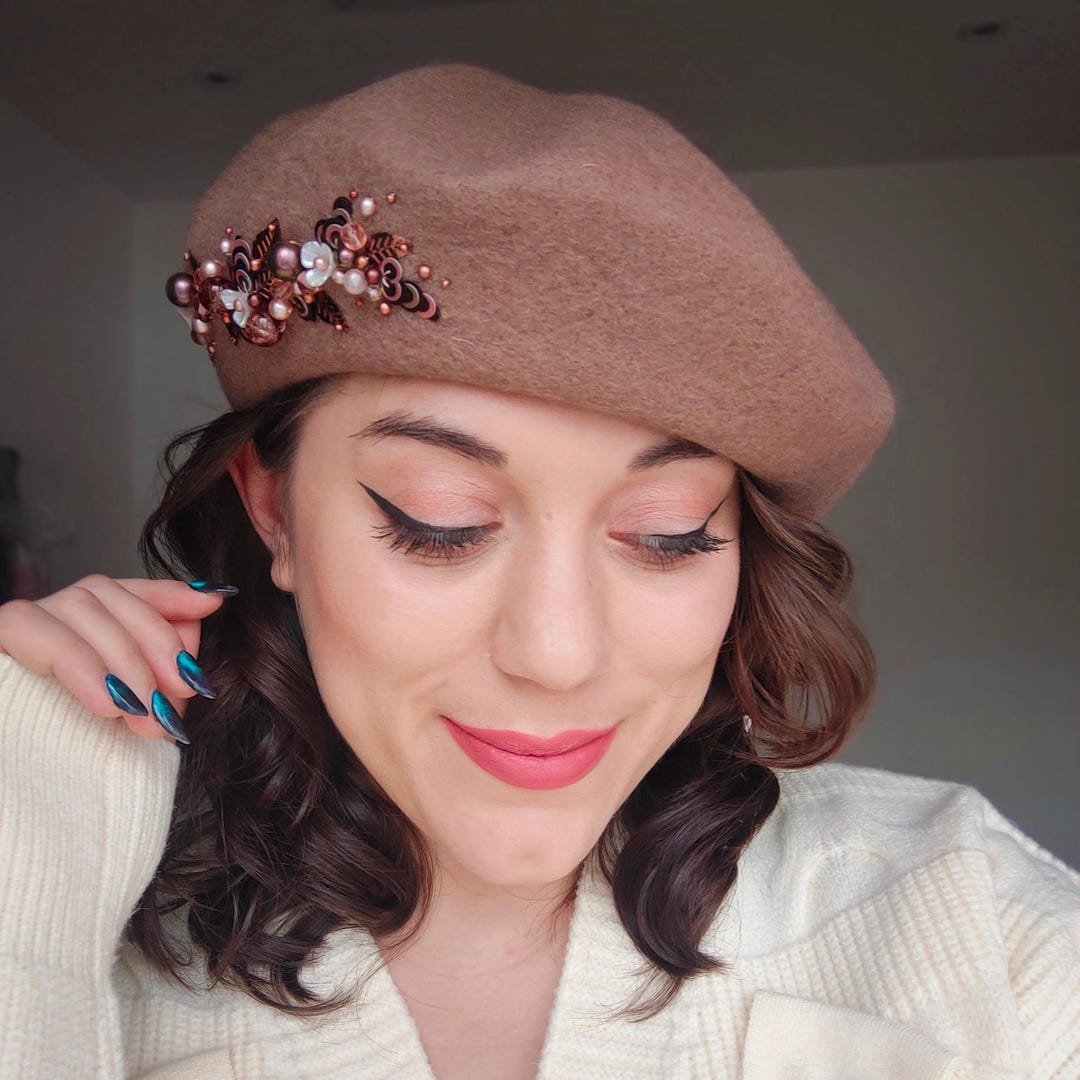 Hand-embellished Beret, Wool Beret, Hand-embroidered Beret, Beaded Hat ...
