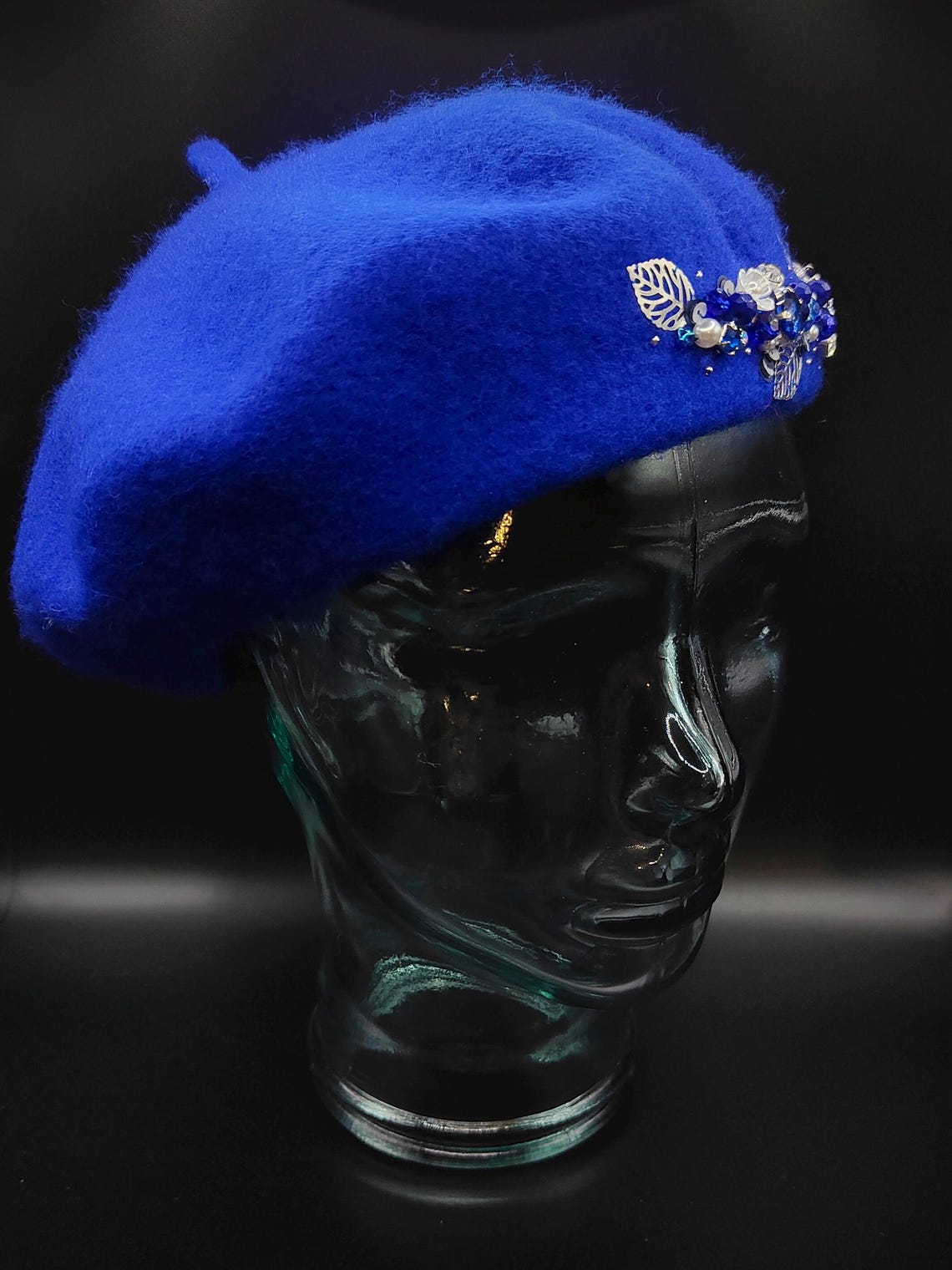 Royal Blue Beret, Chic Wool Beret Hat – Handmade, Beaded & Embroidered ...