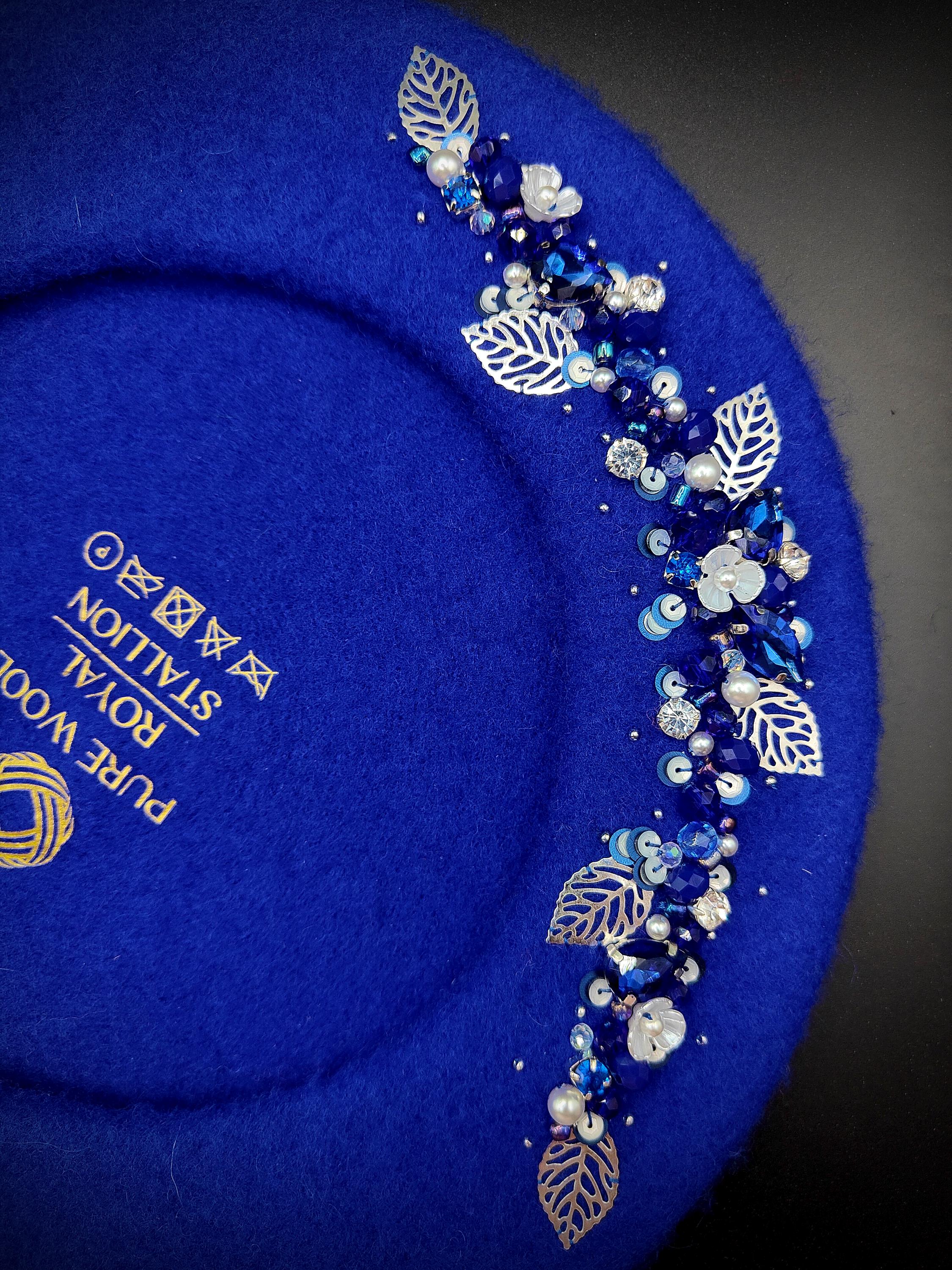 Royal Blue Beret, Chic Wool Beret Hat – Handmade, Beaded & Embroidered ...