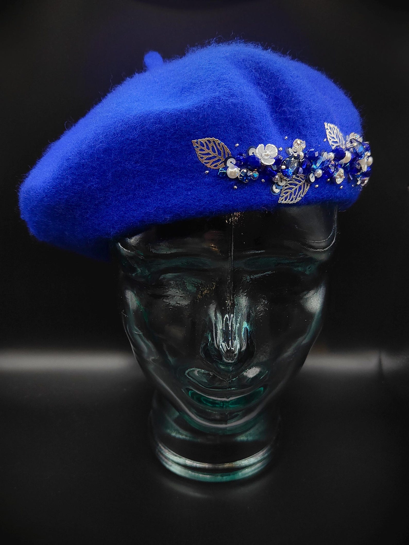 Royal Blue Beret, Chic Wool Beret Hat – Handmade, Beaded & Embroidered ...