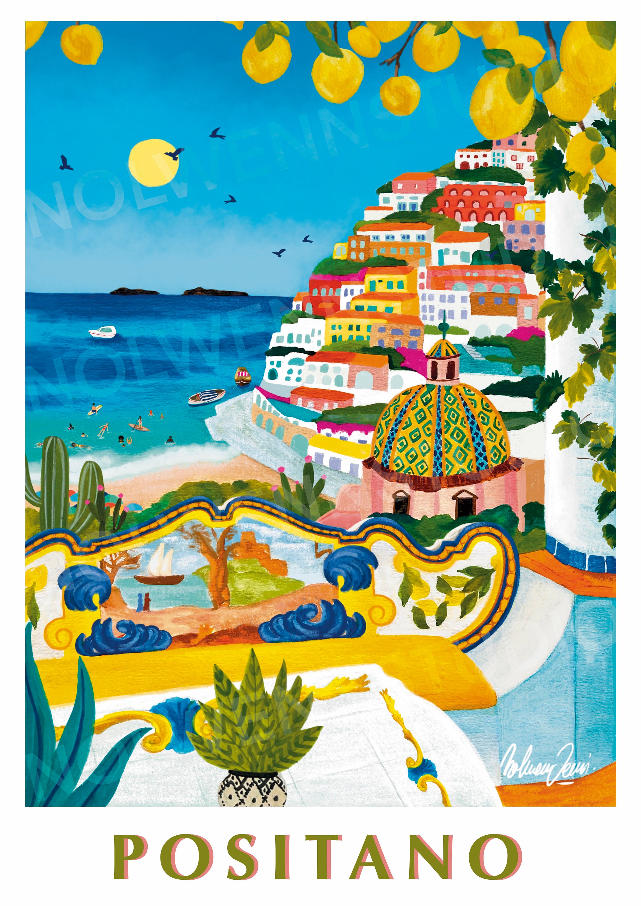 Positano/italy/amalfi Coast/travel Illustration/art Print/christmas ...