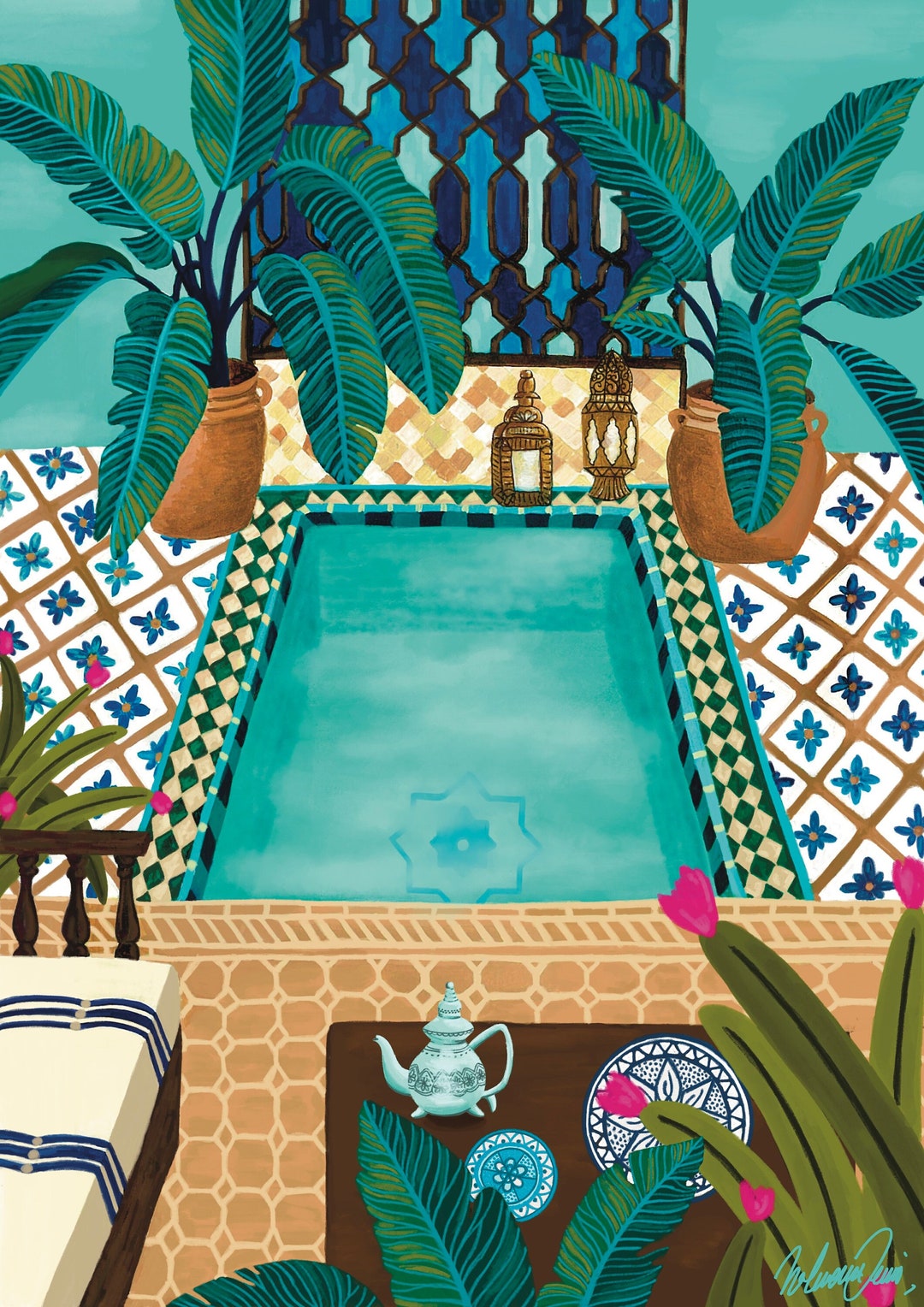 Riad/marrakech/morocco/travel Illustration/art Print/birthday Gift ...